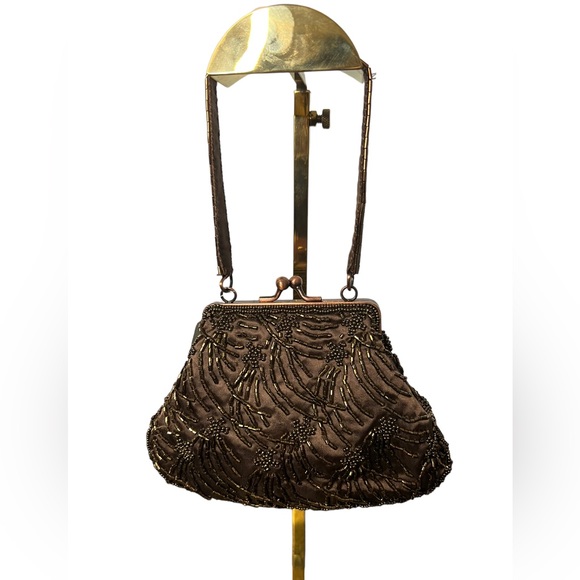 Cache | Bags | Cache Brown Satin Evening Bag With Beaded Details Beaded ...